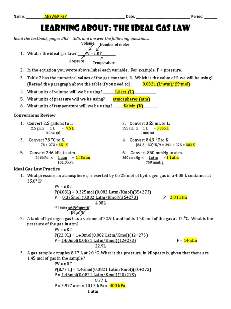 Learning About: The Ideal Gas Law: Read The Textbook, Pages 383 - 385 ...