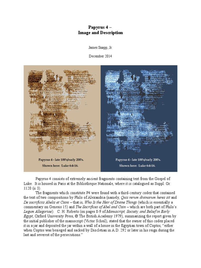 Papyrus 4 Image and Description | PDF | Codex | New Testament