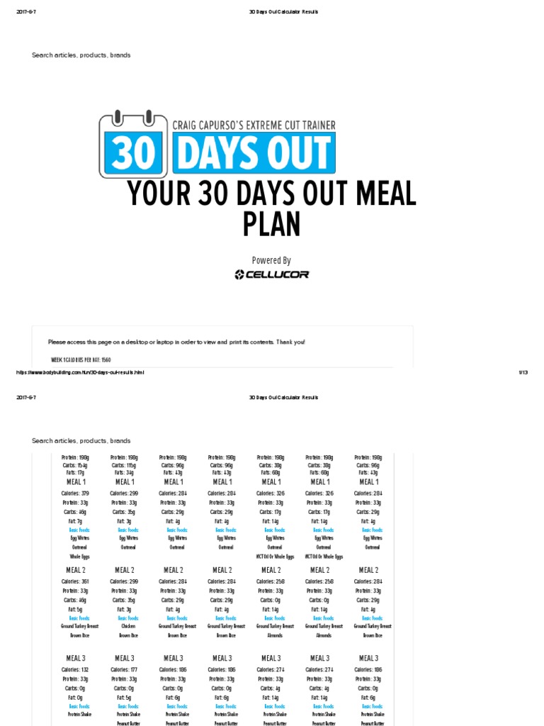 30 Days Out Calculator Results | PDF | Peanuts | Egg White