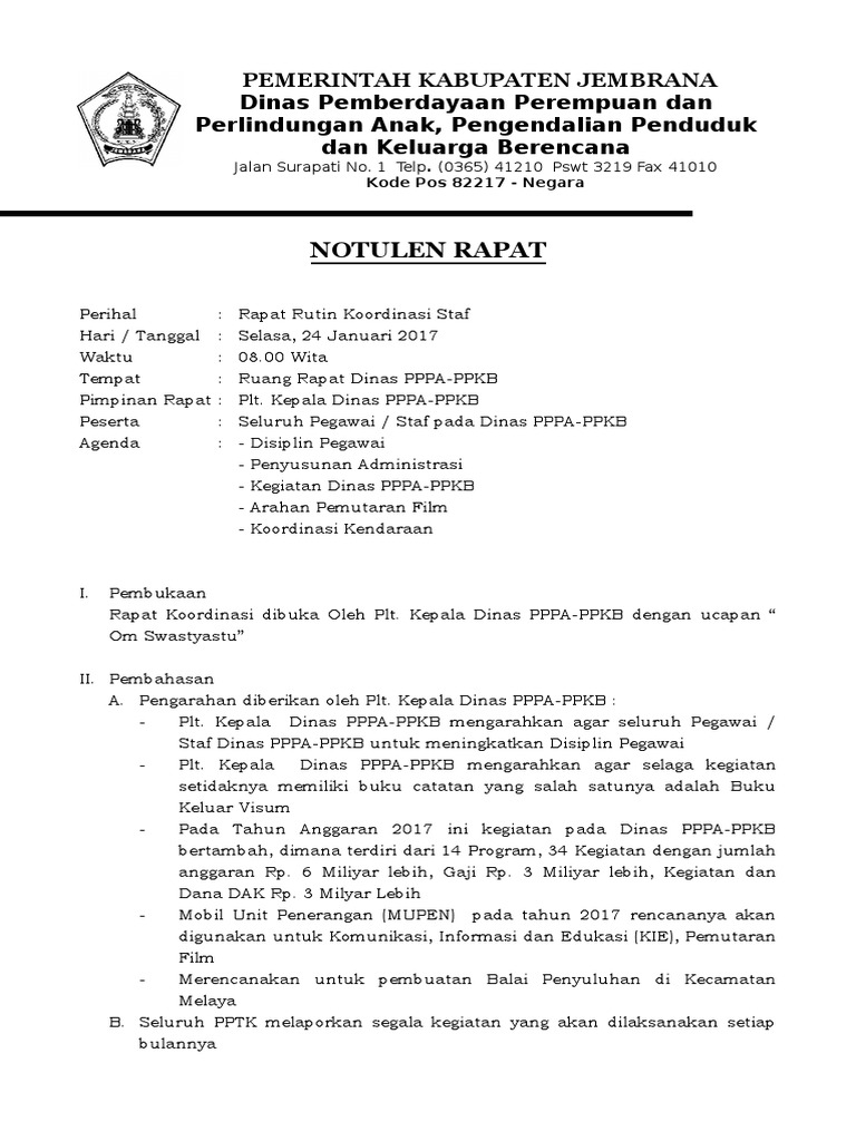 Notulen Rapat Dinas PPPA-PPKB | PDF