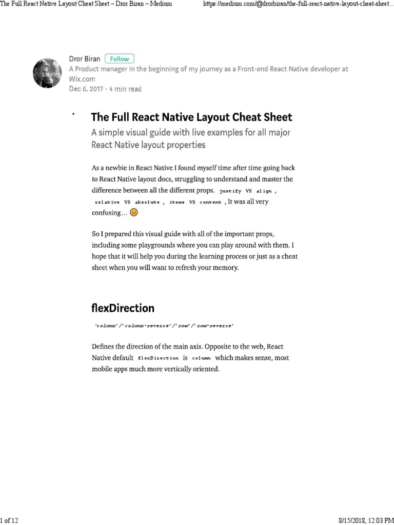 React Native Cheat Sheet | PDF