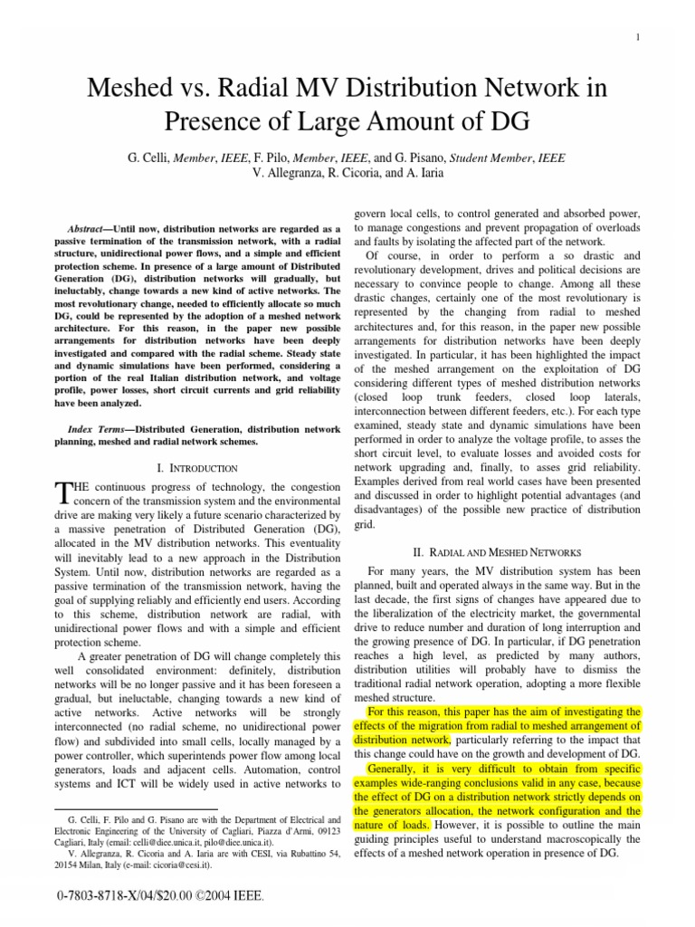 Meshed vs. Radial MV Distribution Network in Presence of Large Amount ...