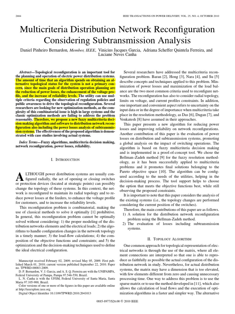 Multicriteria Distribution Network Reconfiguration Considering ...