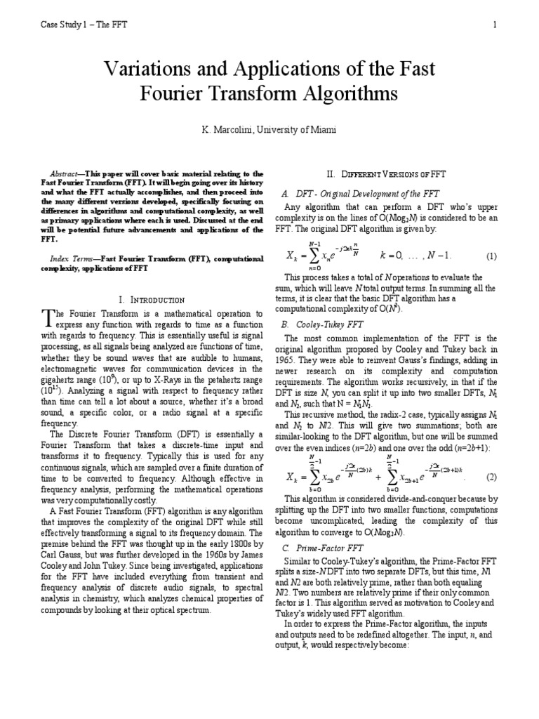 Variations and Applications of The Fast Fourier Transform Algorithms | PDF | Fast Fourier ...