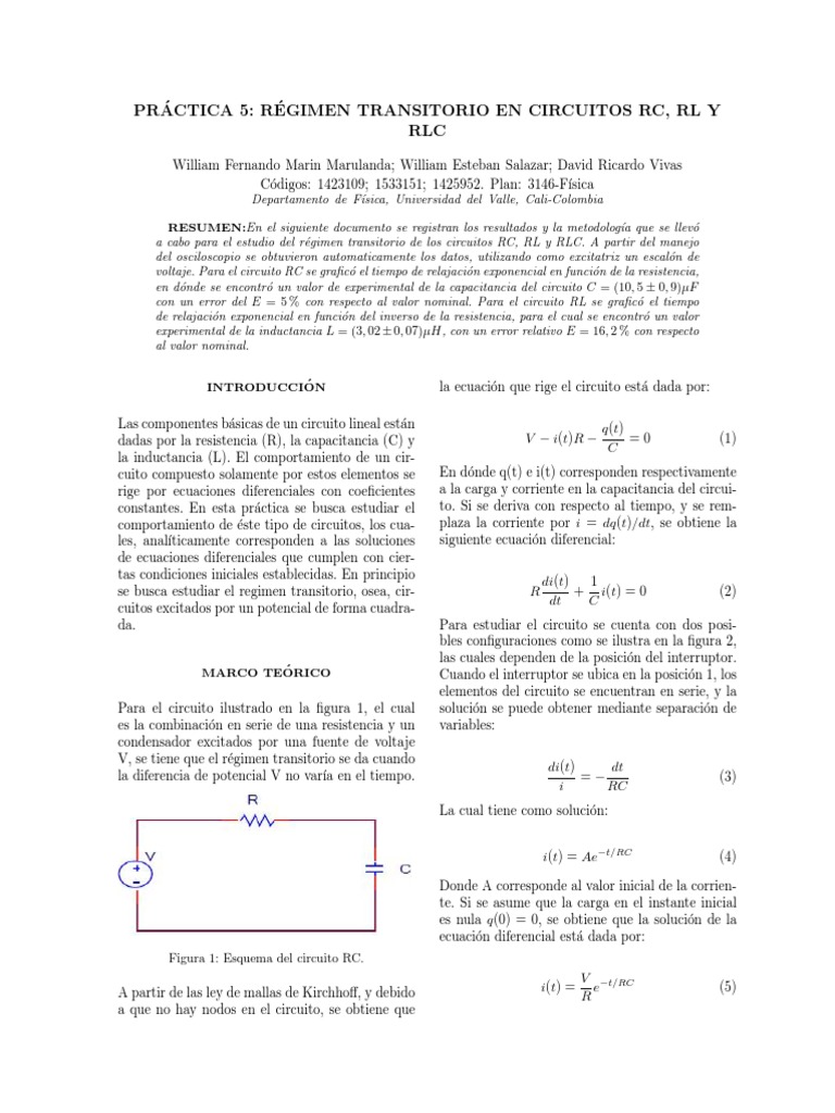 Regimen Transitorios Circuitos RC | PDF | Resistencia Eléctrica y ...