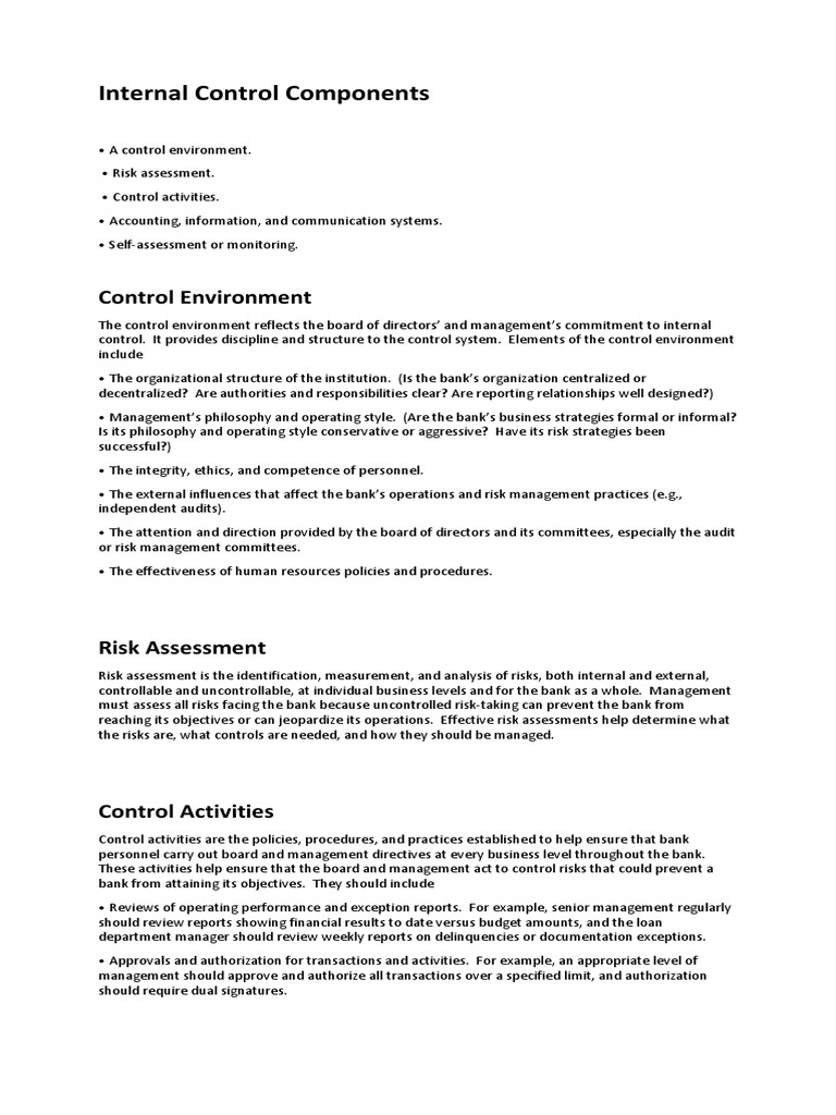 Internal Control Components | PDF | Internal Control | Risk