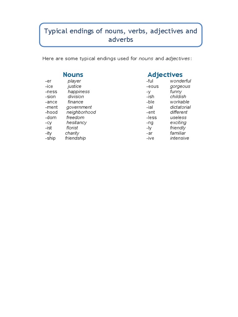 End Of Noun And Adjective _ List Of Adjectives – DPNWN