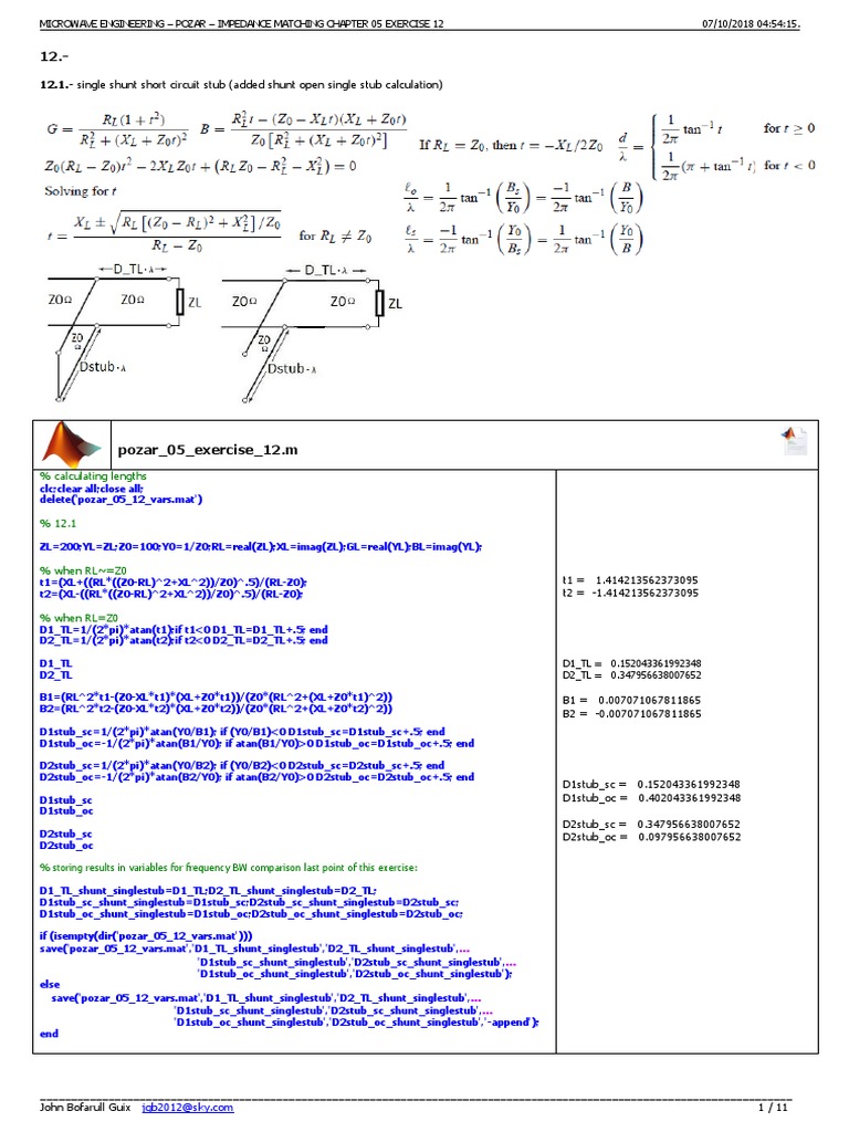 Microwave Engineering Pozar Chapter 05 Exercise 12 | PDF | Electrical Circuits | Wireless