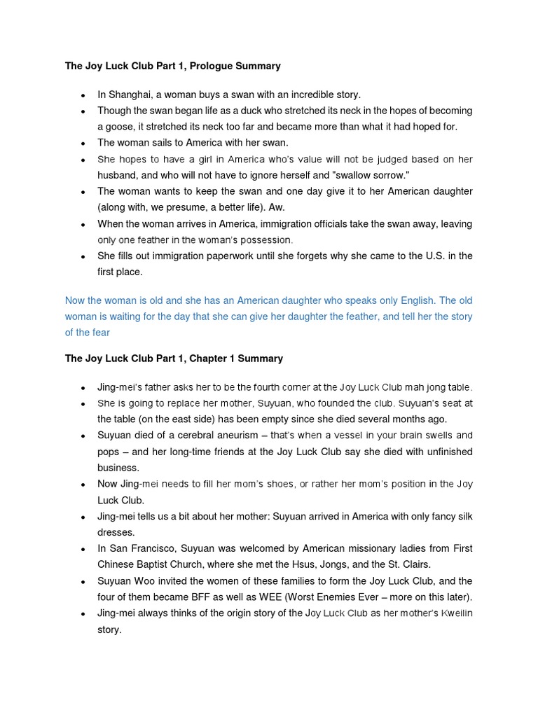 The Joy Luck Club Summary | PDF | Wedding