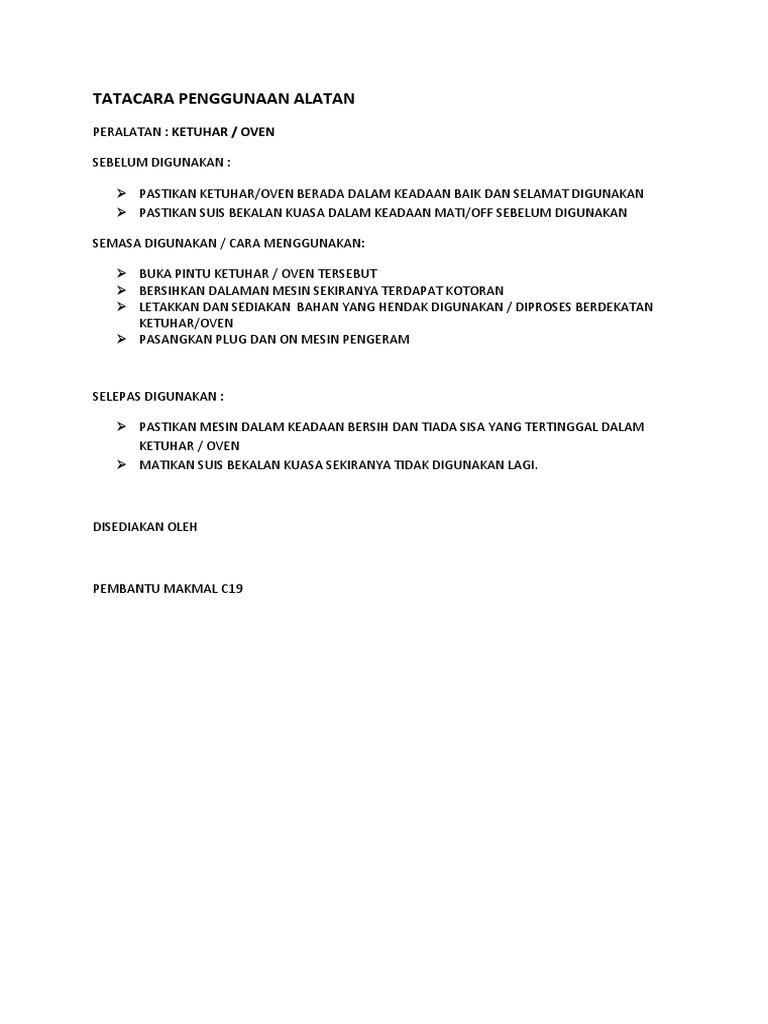 Tatacara Penggunaan Alatan Makmal | PDF