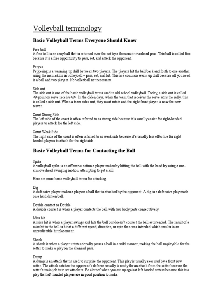 Essential Volleyball Terminology Guide | PDF | Volleyball | Ball Games