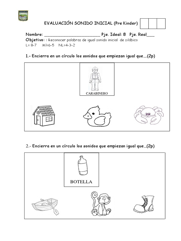 Evaluación de Sonido Inicial para Preescolar | PDF