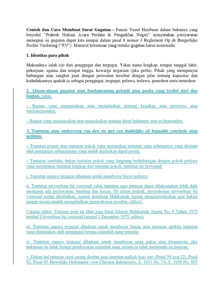 Contoh Dan Cara Membuat Surat Gugatan | PDF