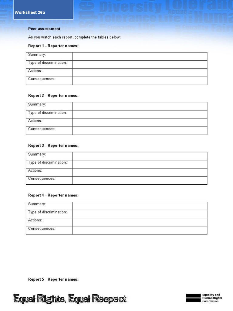 Worksheet26 Peer Assessment | PDF | Society | Discrimination