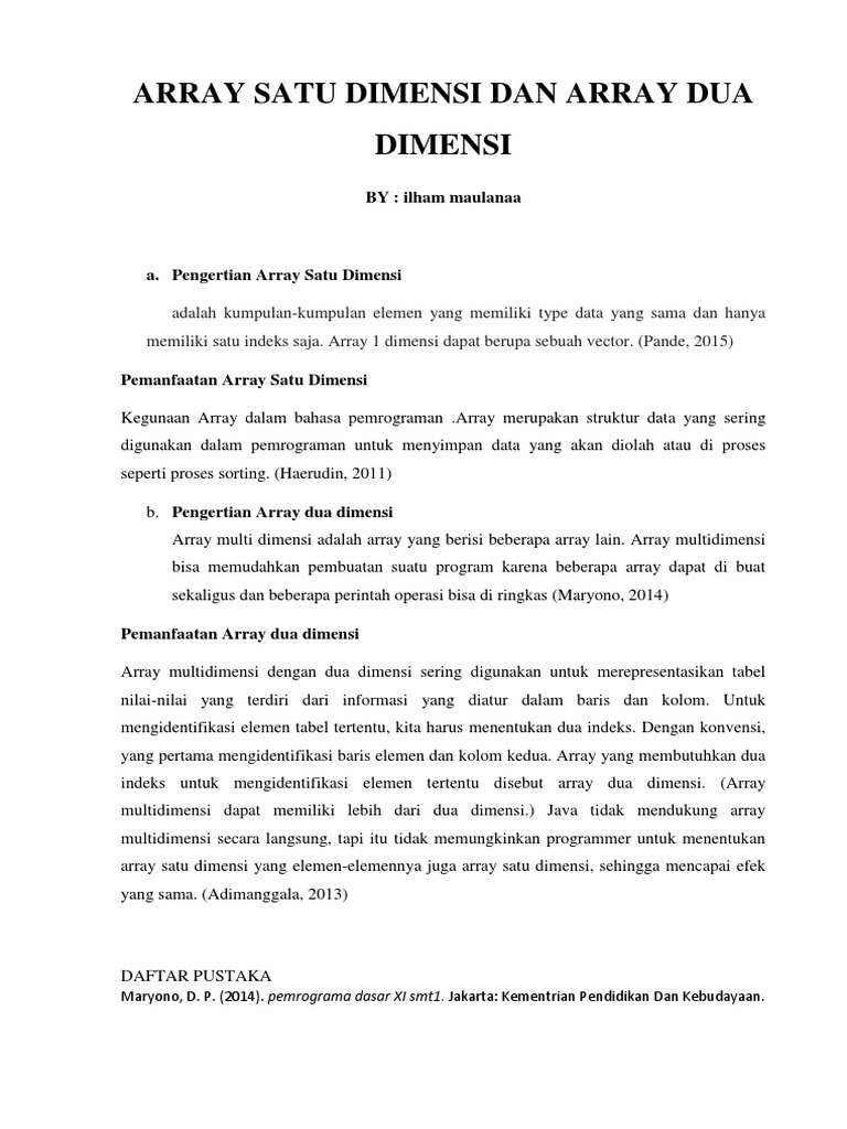 10-Ilham Maulanaa Array Satu Dimensi Dan Array Dua Dimensi | PDF