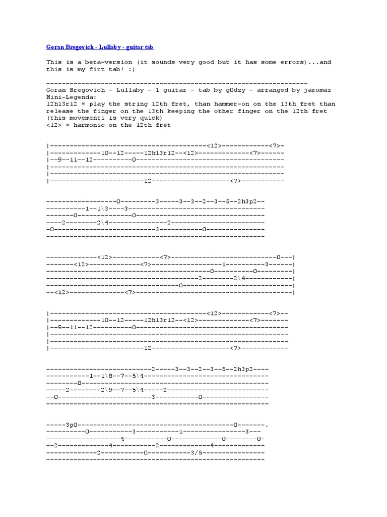 Goran Bregovic - Lullaby | PDF | Guitars | Music Production
