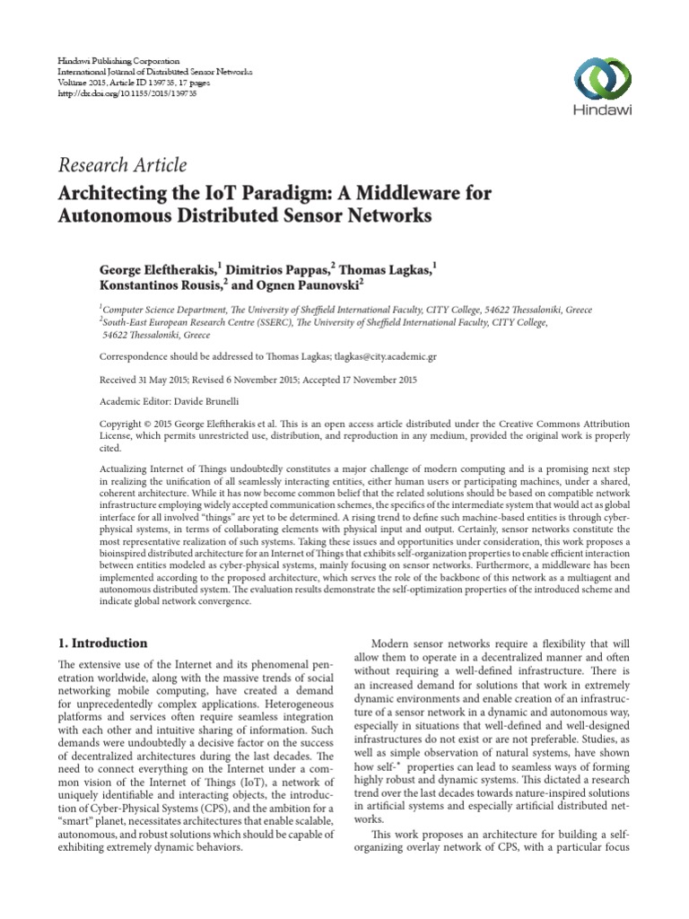 Architecting The IoT Paradigm A Middleware For Autonomous Distributed Sensor Networks | PDF ...