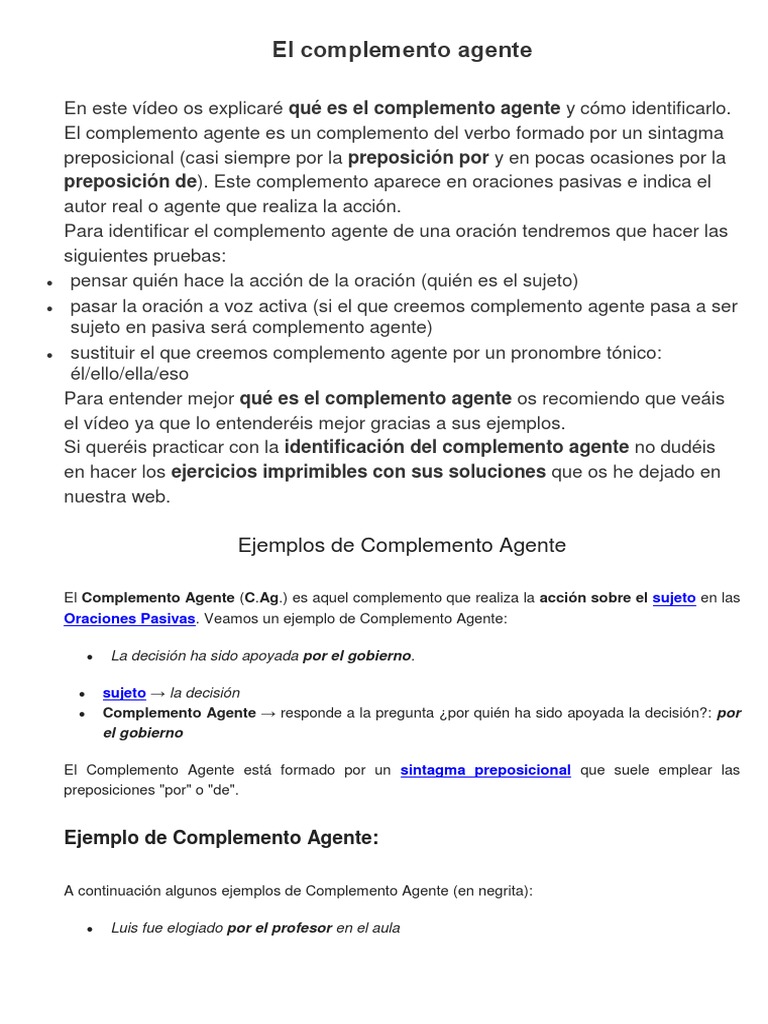 Ejercicio El Complemento Directo | PDF | Asunto (gramática) | Sintaxis