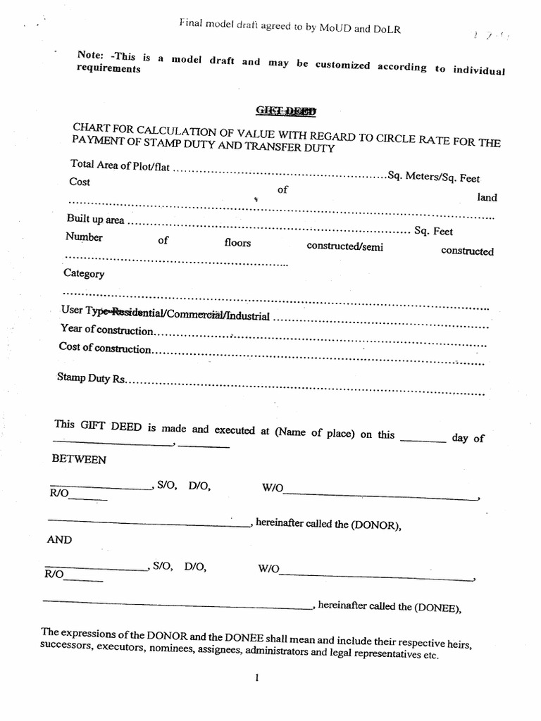 Model Draft for a Gift Deed Transferring Ownership of Property | PDF ...