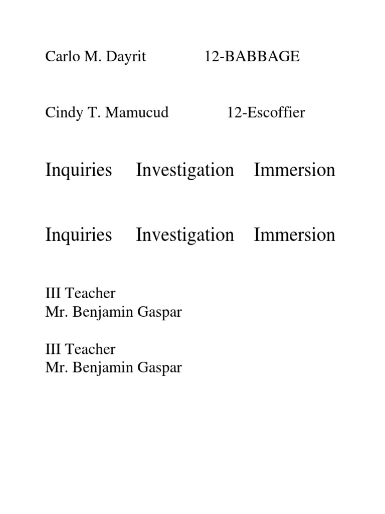 Inquiries Investigation Immersion: Carlo M. Dayrit 12-Babbage | PDF ...