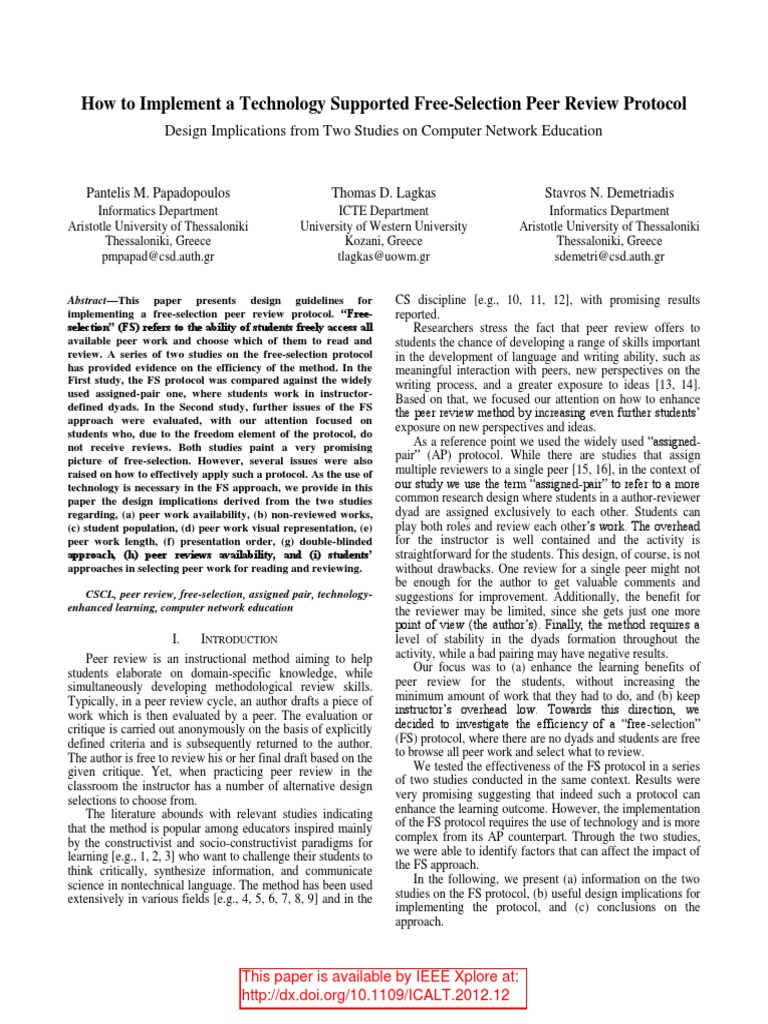 How To Implement A Technology Supported Free-Selection Peer Review ...