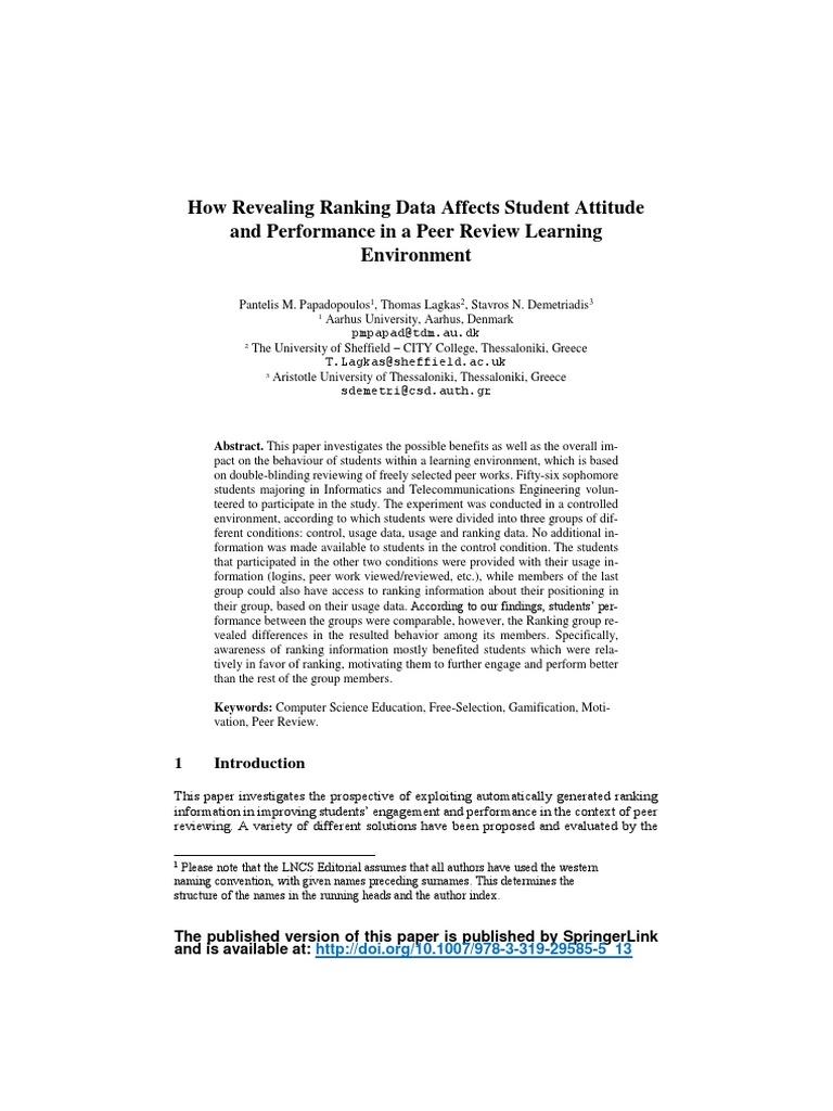 Impact of Ranking Data on Student Performance | PDF | Educational ...