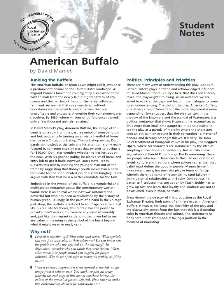 American Buffalo - Student Notes PDF | PDF | American Bison | Theatre