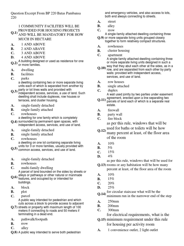 BP 220 Exam Review | PDF | Land Lot | Single Family Detached Home