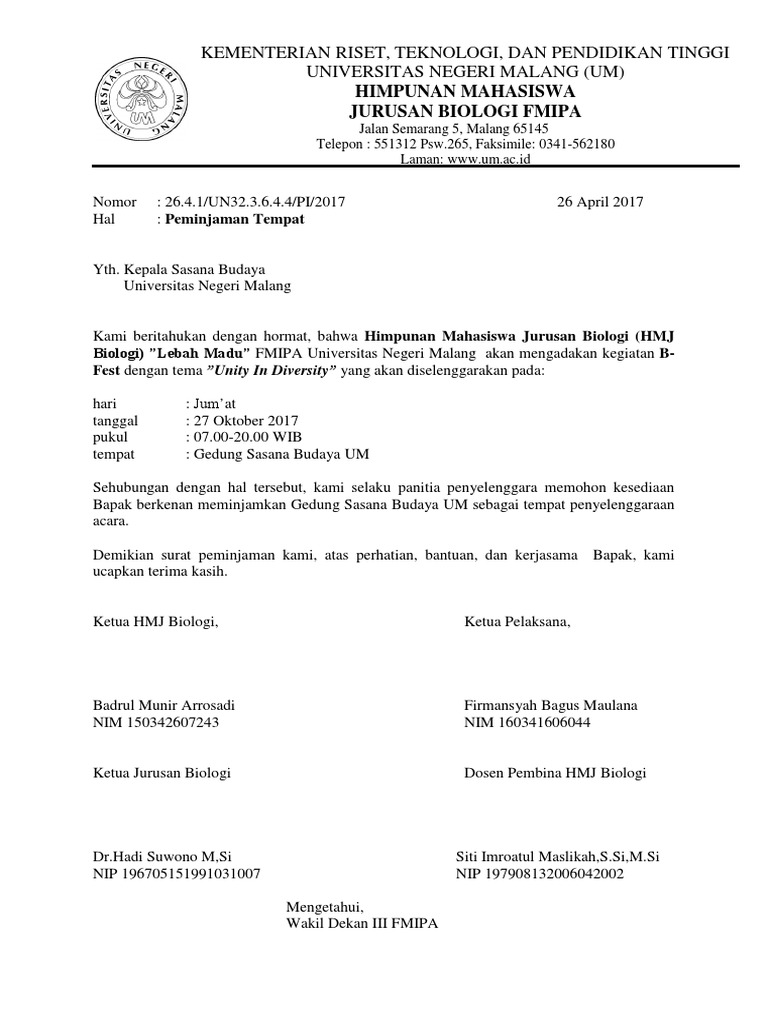 Surat Pinjam Tempat | PDF