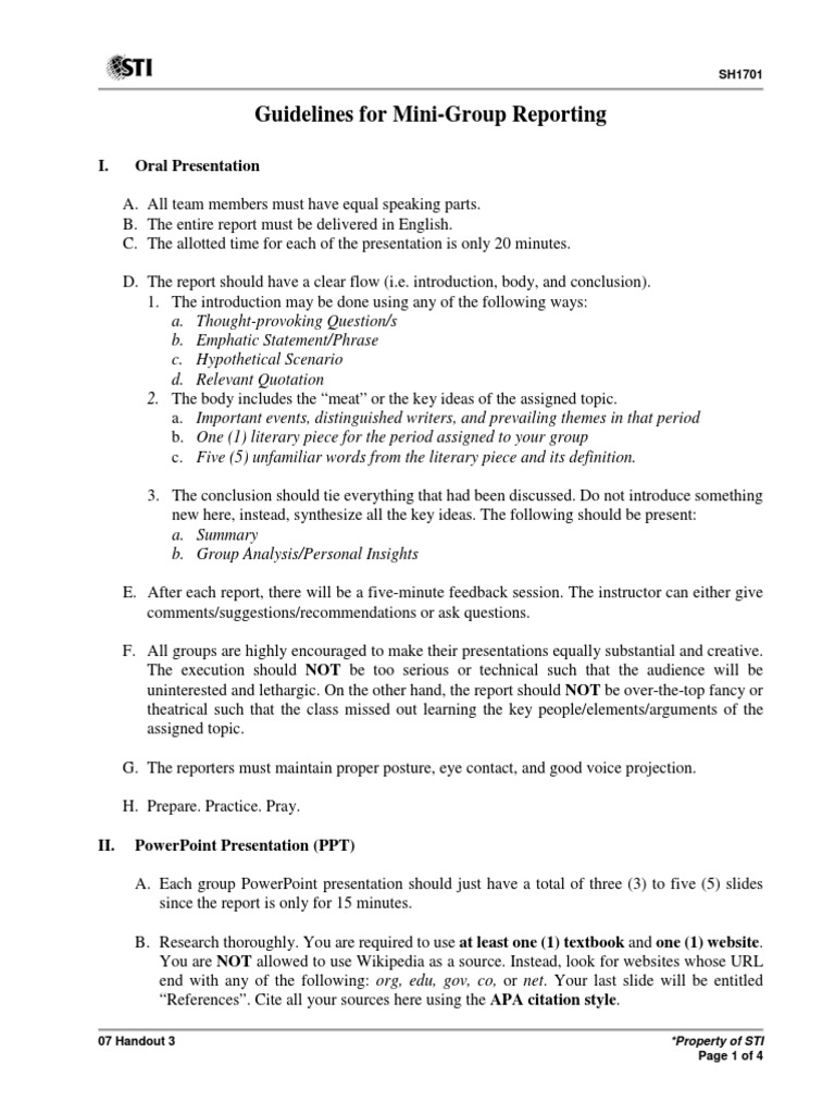 Guidelines for Effective Mini-Group Oral Presentations | PDF ...