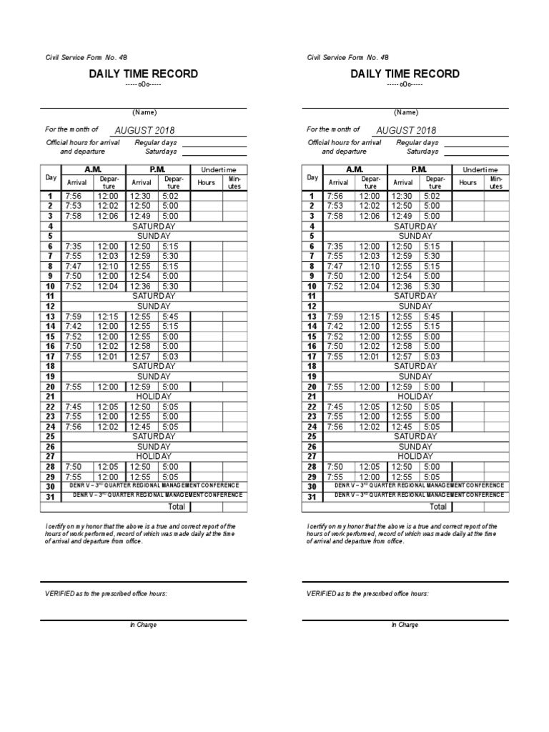 CSCForm48 DailyTimeRecord (DTR) | PDF | Teaching Mathematics