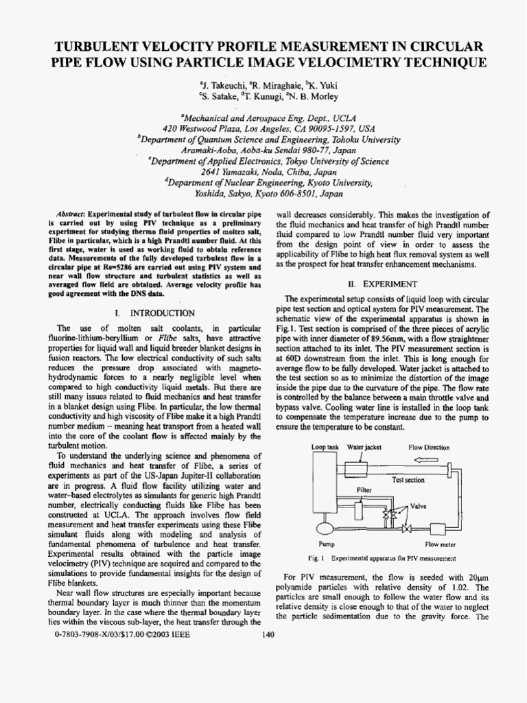 Turbulent Velocity Profile Measurement in Circular Pipe Flow Using Particle Image Velocimetry ...