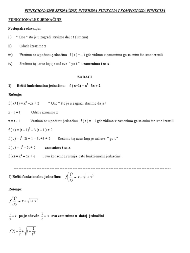 5.funkcionalne Jednacine, Inverzna Funkcija I Kompozicija Funkcija PDF | PDF