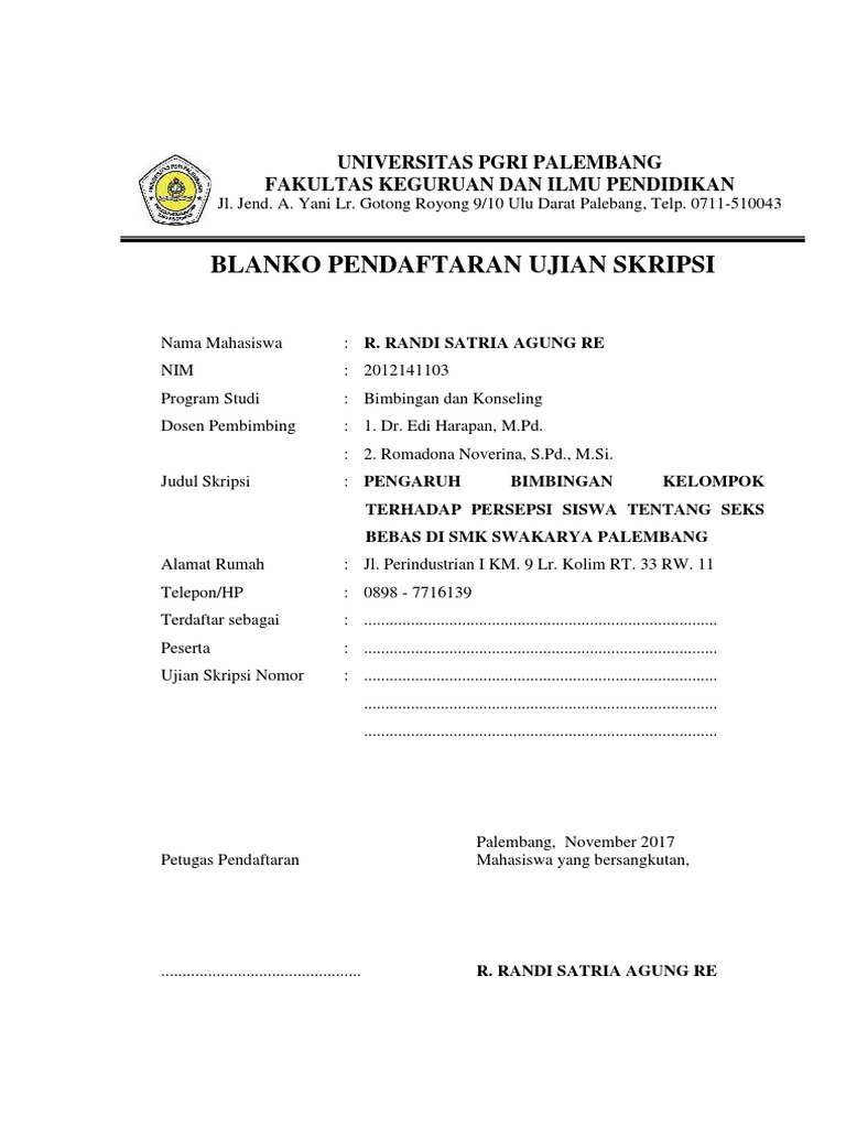 Blanko Pendaftaran Ujian Skripsi PDF | PDF