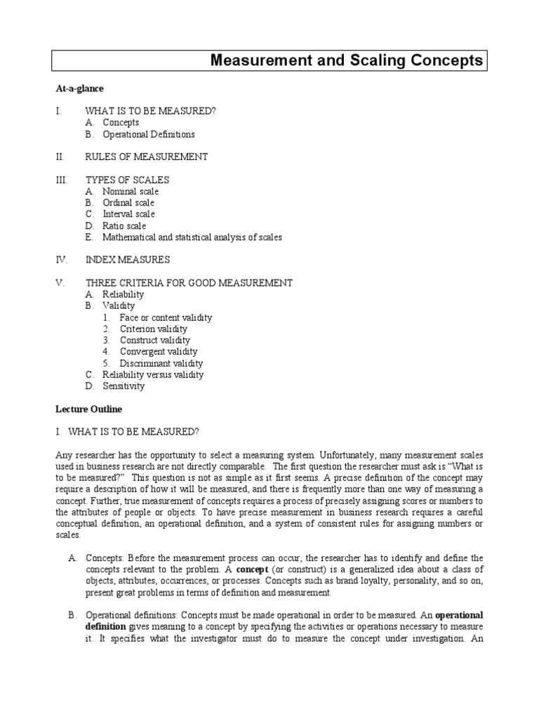Measurements and Scaling Concepts | PDF | Validity (Statistics) | Level ...