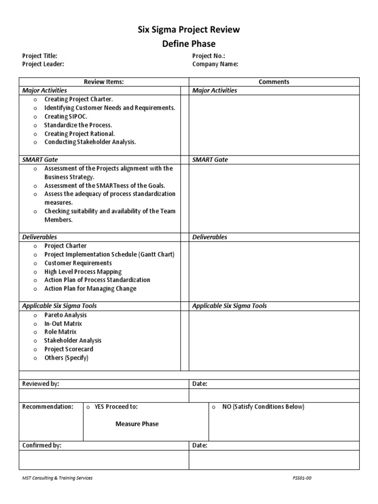 Six Sigma Project Review Checklist-Define Phase | PDF