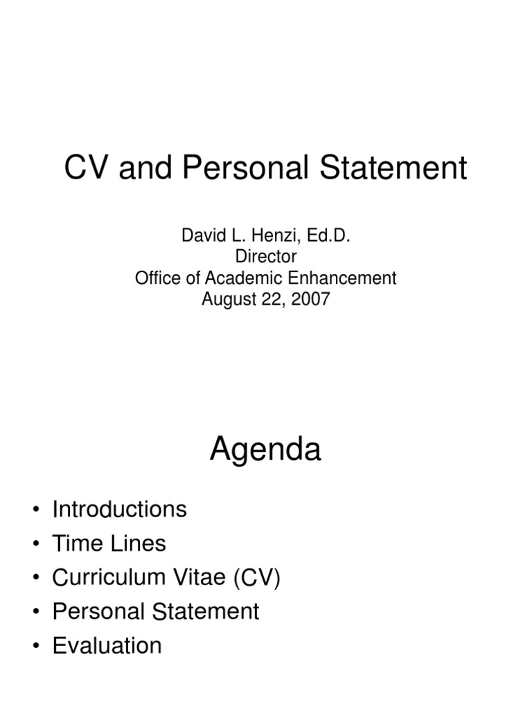 CV and Personal Statement: David L. Henzi, Ed.D. Director Office of ...