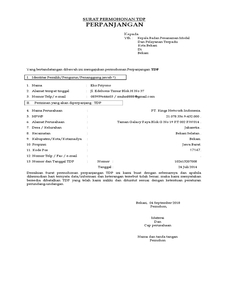 Perpanjangan TDP | PDF