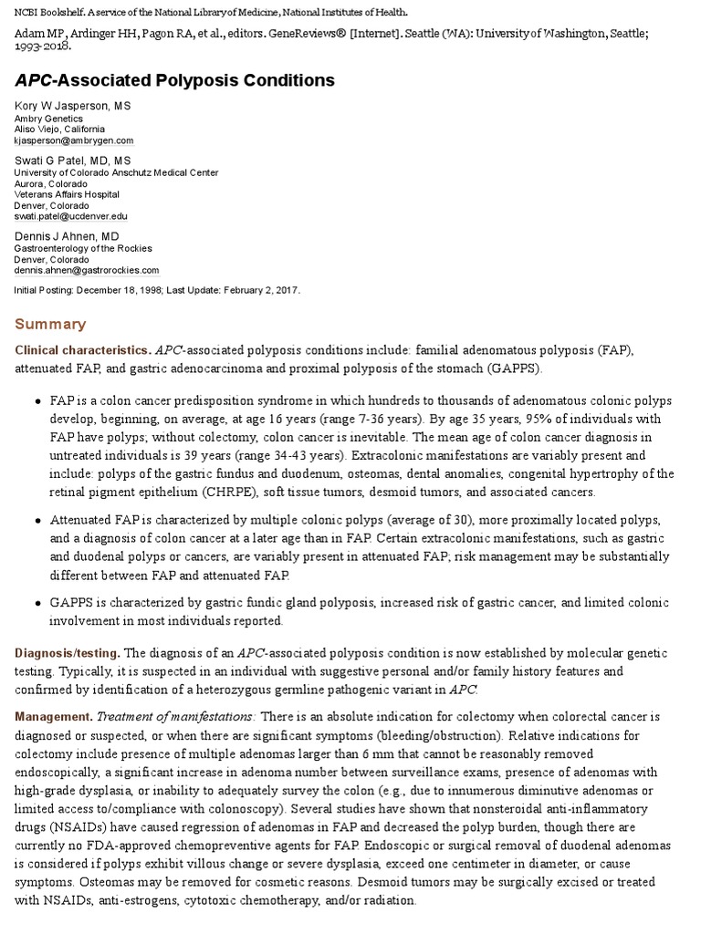APC-Associated Polyposis Conditions - GeneReviews® - NCBI Bookshelf ...