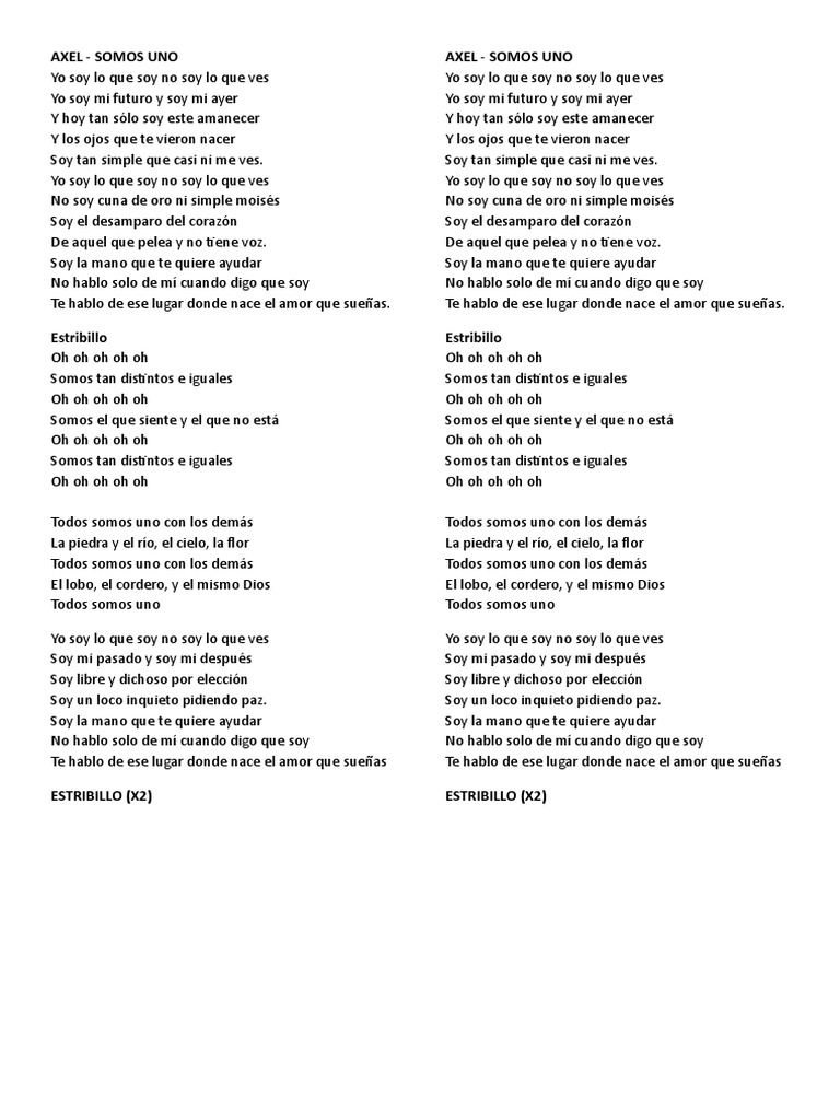 Letra de La Cancion Somos Uno | PDF