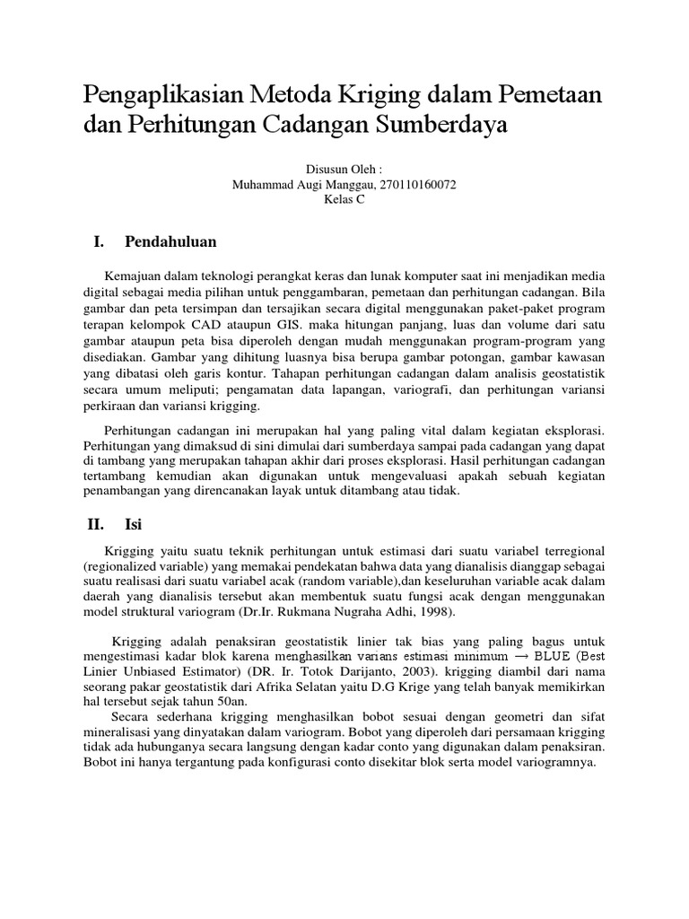 Metoda Kriging untuk Pemetaan Cadangan | PDF