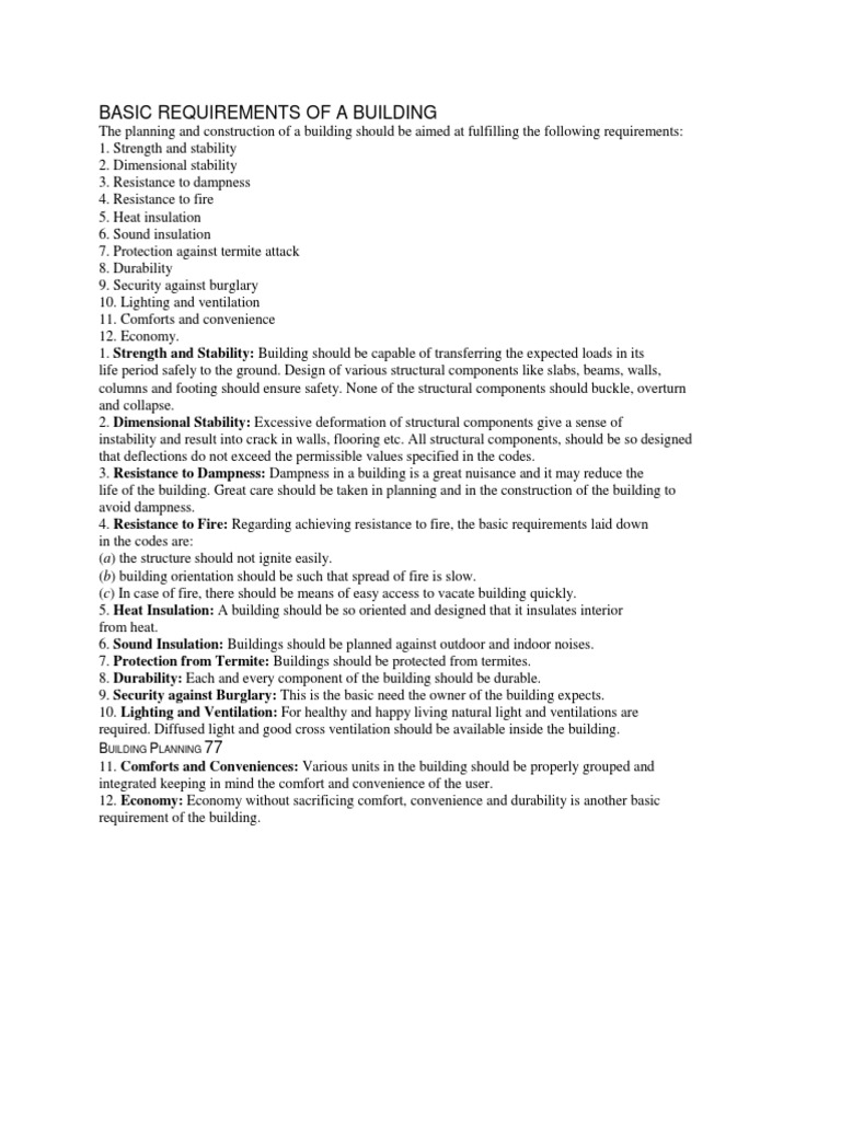 Basic Requirements of A Building | PDF