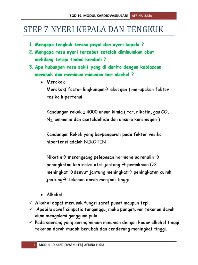 Step 7 Nyeri Kepala Dan Tengkuk Afrina | PDF | Kesehatan Holistik