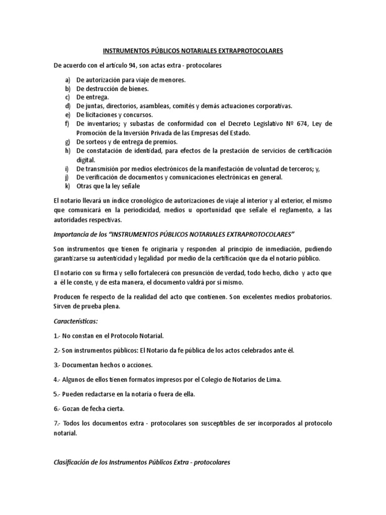 Instrumentos Públicos Notariales Extraprotocolares | PDF | Instituciones sociales | Ciencias ...