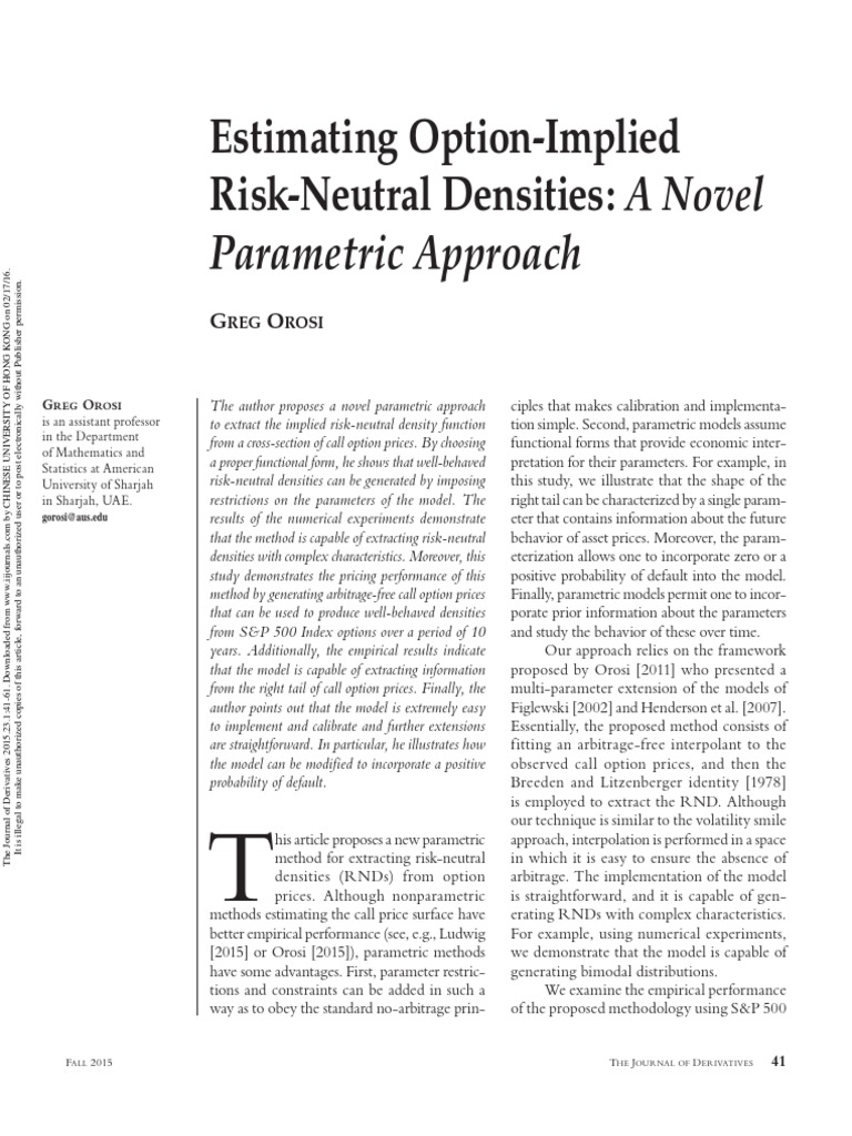 Estimating Option-Implied Risk-Neutral Densities: A Novel Parametric ...