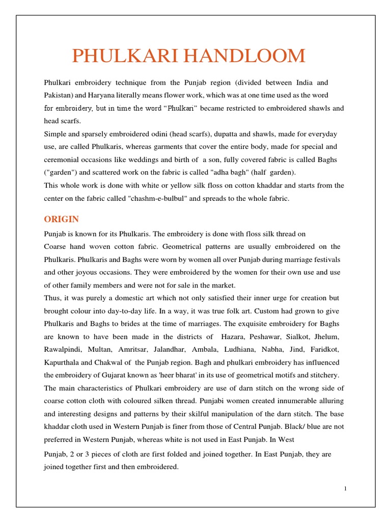 PHULKARI Final PDF | PDF | Textiles | Textile Arts