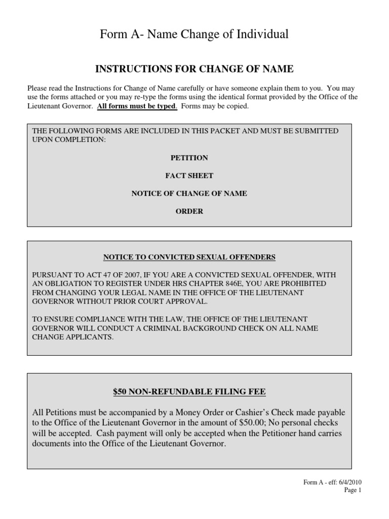 Form A-Name Change of Individual | Download Free PDF | Voter ...