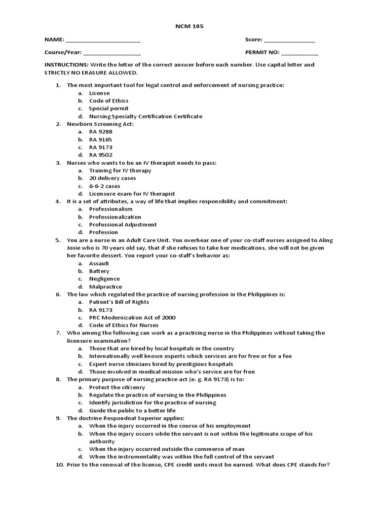 NCM 105 | PDF | Nursing | Leadership