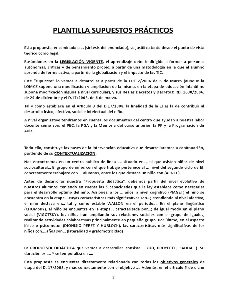 Plantilla Supuestos Prácticos | PDF | Evaluación | Educación Montessori