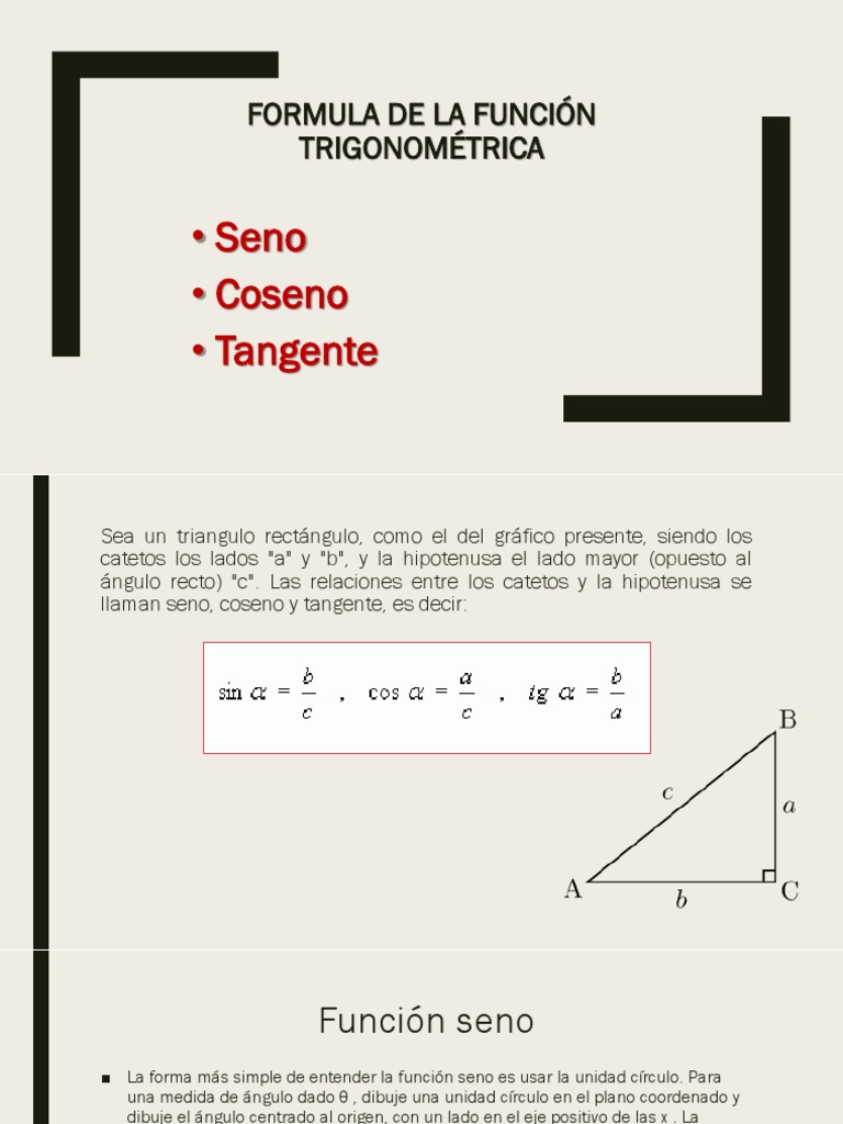 Formula De La Función Trigonométrica: • Seno • Coseno • Tangente | Vector Euclidiano | Sistema ...